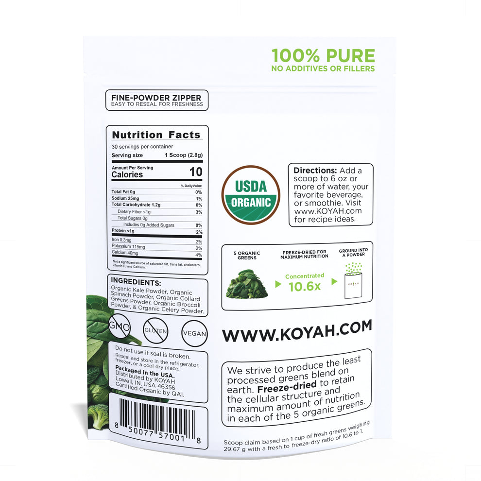 Organic Greens Blend Powder | Freeze-Dried | KOYAH
